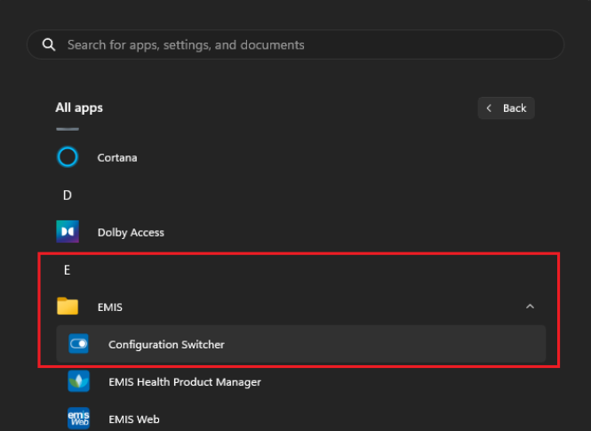 EMIS Web Configuration Switcher