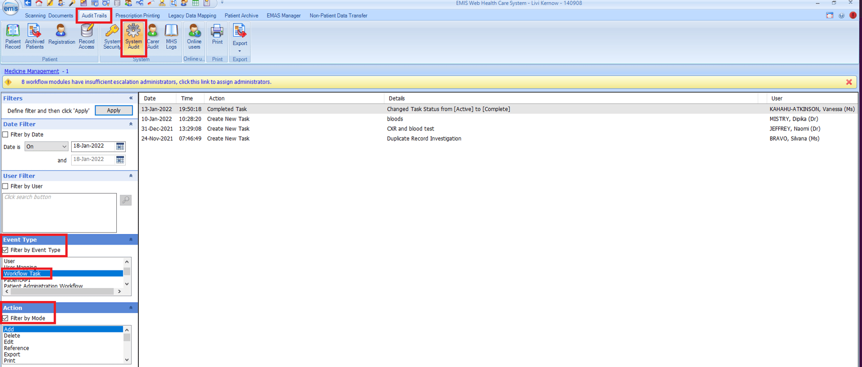 Task Auditing - Emis & SystmOne
